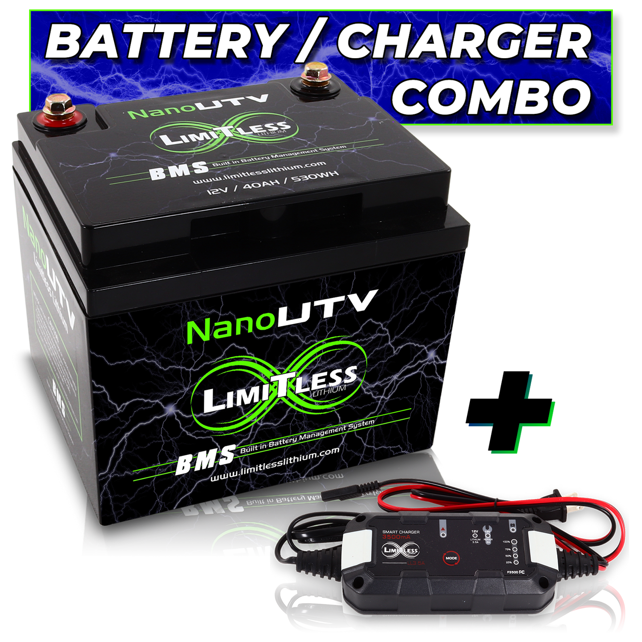 LIMITLESS LITHIUM Nano - UTV / Power sports Battery With 3.5A Battery ...